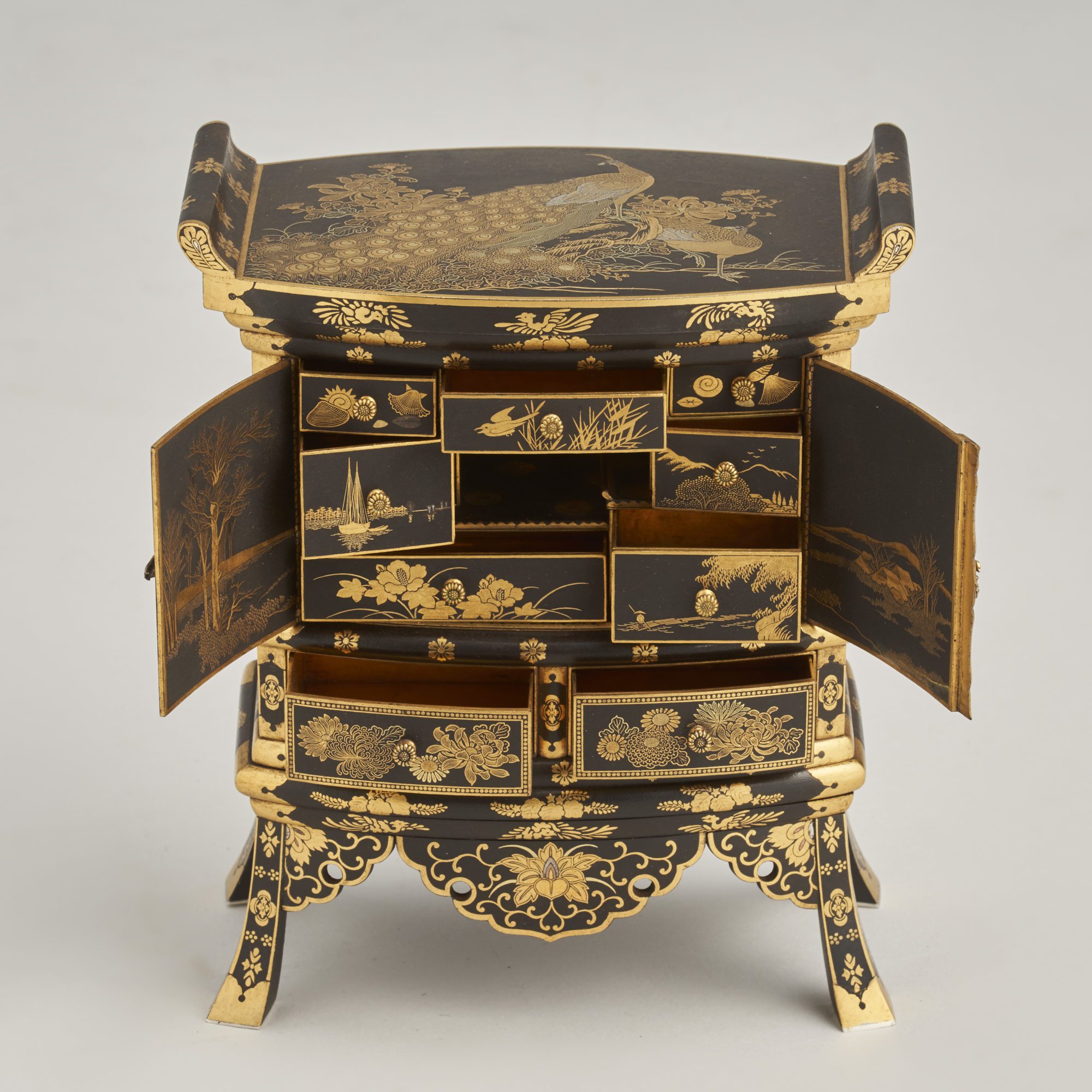 A stunning Japanese, Meiji-era (1868 - 1912) miniature Iron cabinet by ...