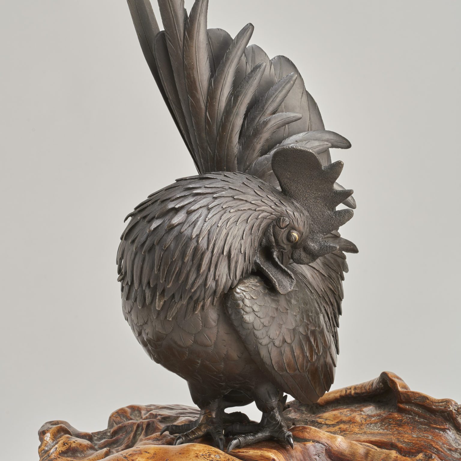 A beautiful Bronze Okimono group depicting a pair of chickens (Circa ...