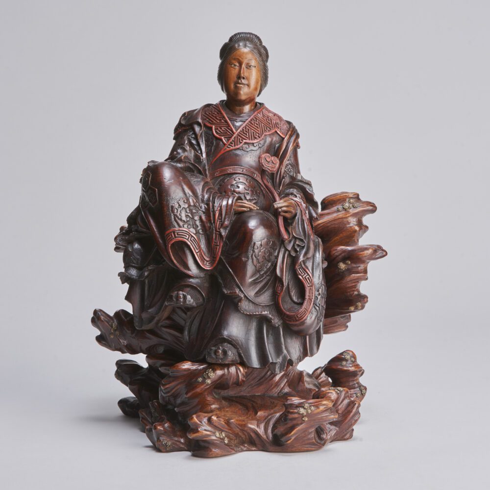 A powerful, antique Japanese wood carving depicting Benten (One of the ...
