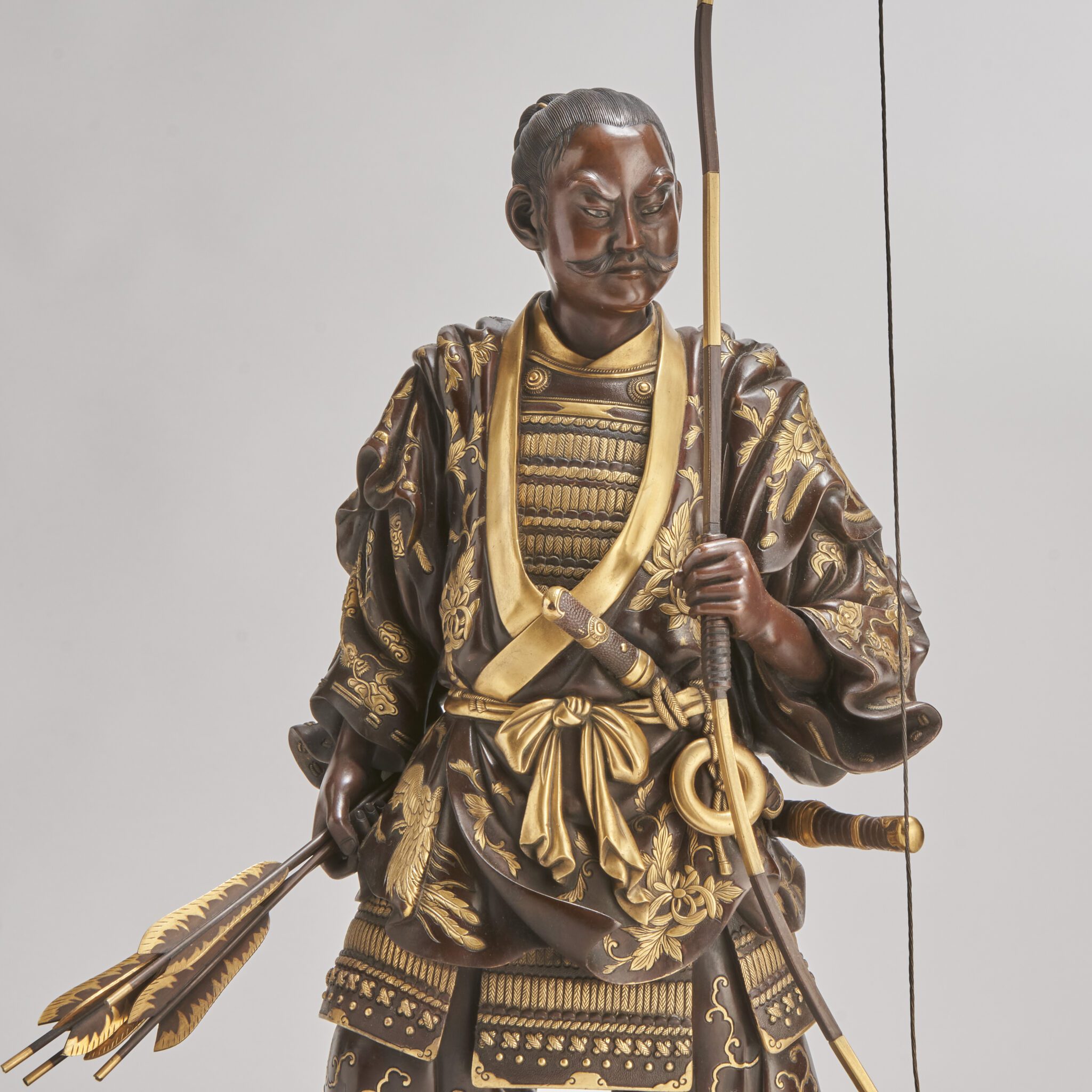 ** SOLD ** A commanding parcel gilt Bronze figure of a Samurai Archer ...